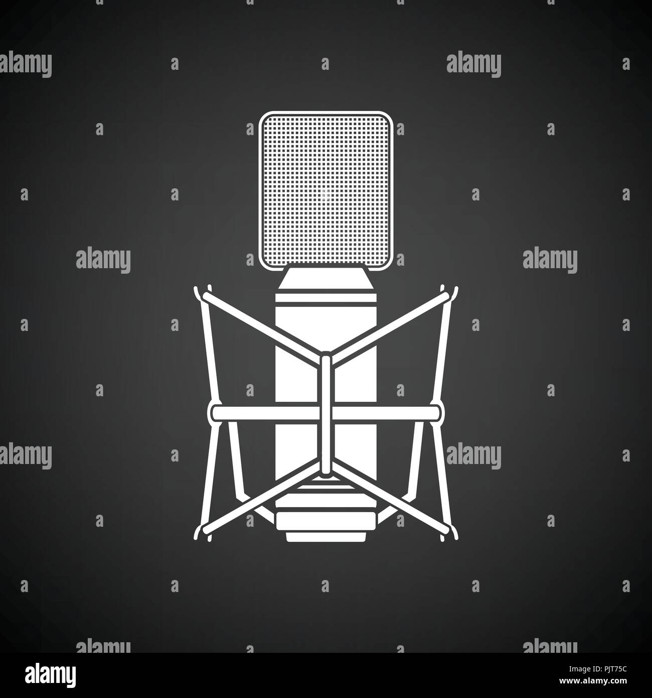 Old microphone icon. Black background with white. Vector illustration ...