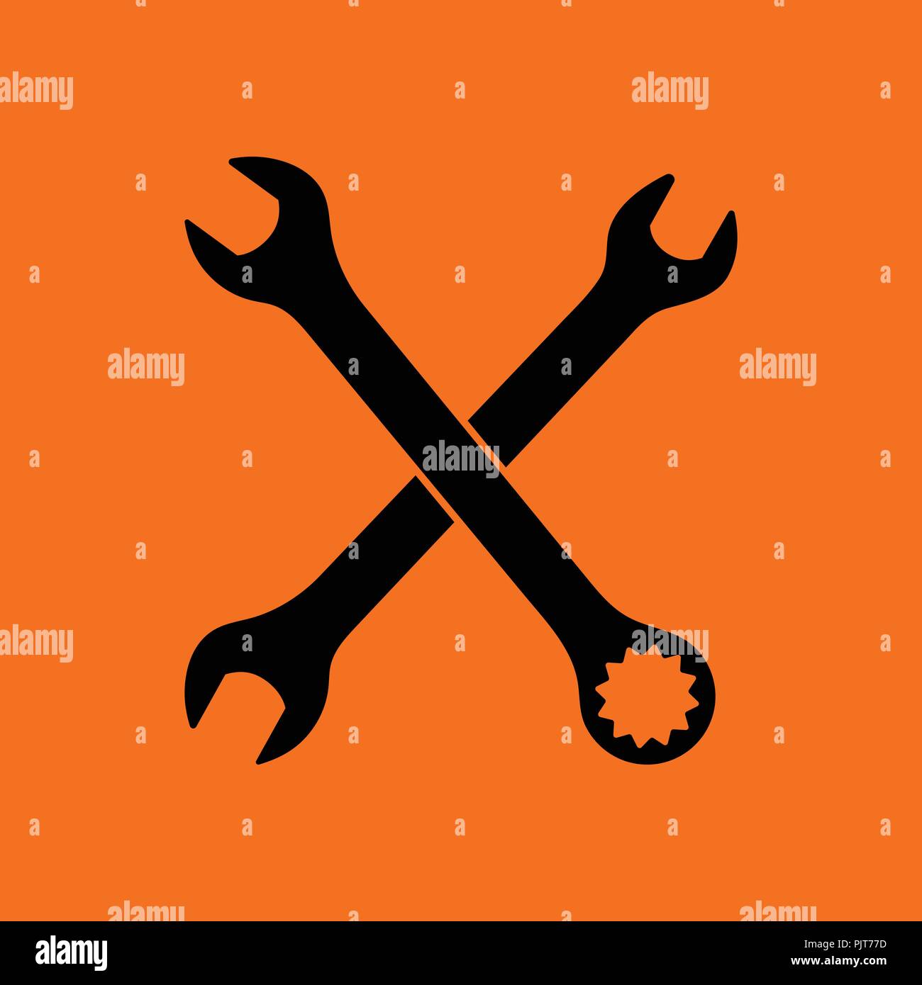 Crossed wrench icon. Orange background with black. Vector illustration ...