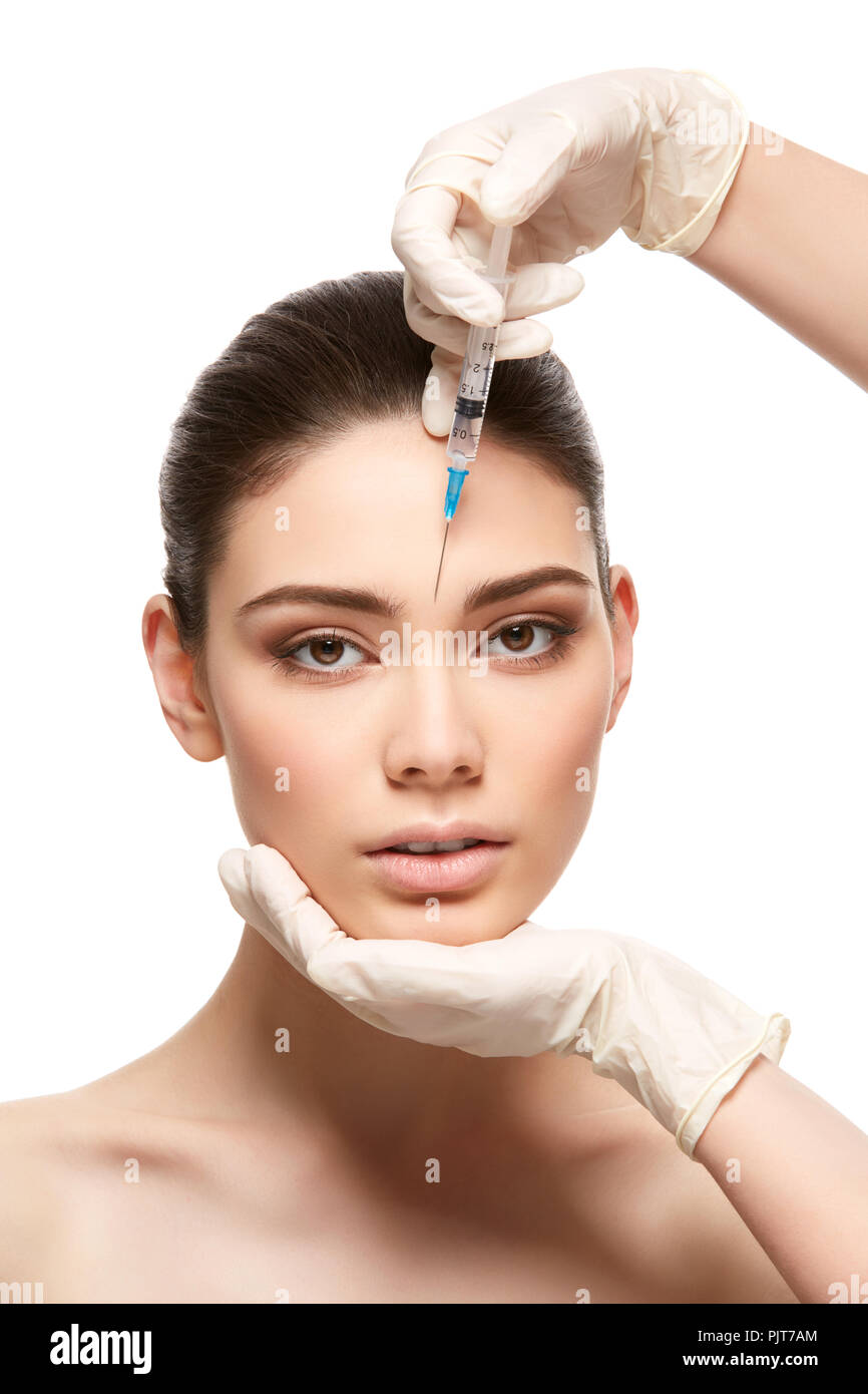 girl getting face injection isolated on white Stock Photo - Alamy