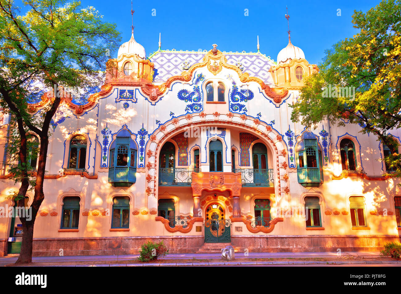 Subotica colorful street architecture view, Reichl palace in Vojvodina ...