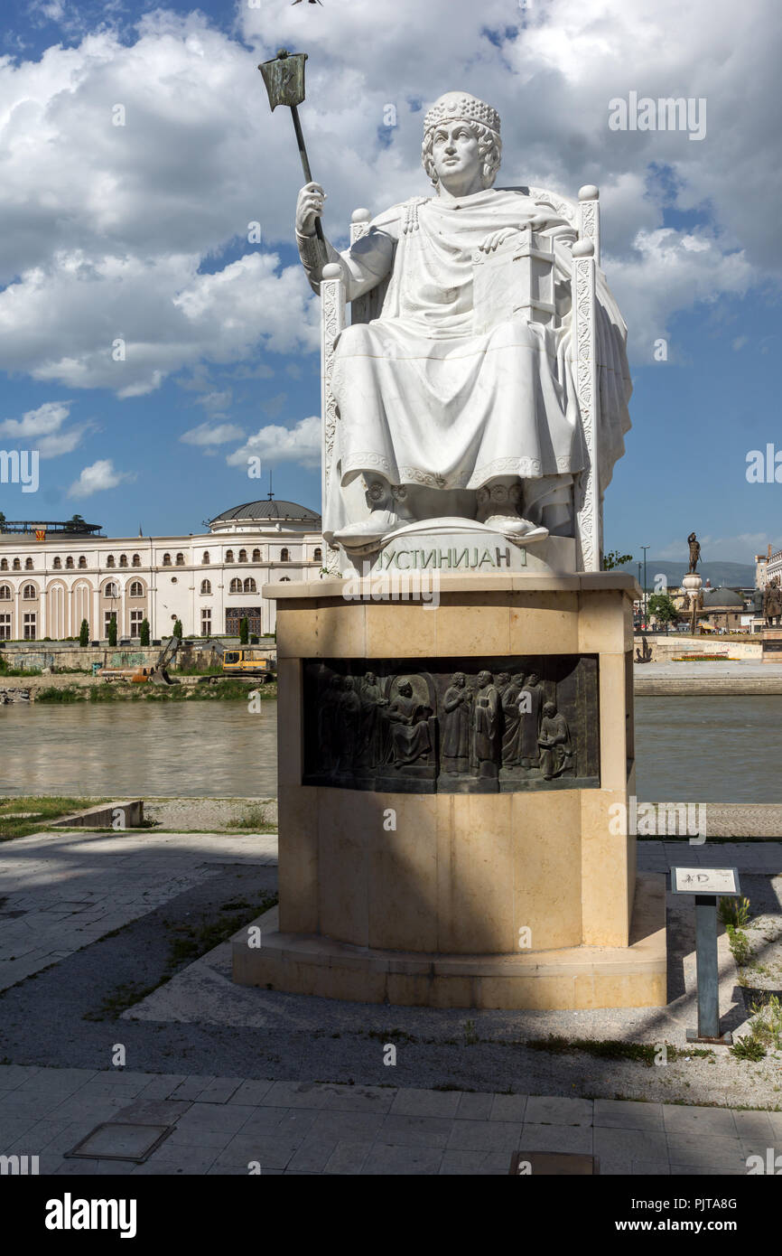 SKOPJE, REPUBLIC OF MACEDONIA - 13 MAY 2017: Statue of the Byzantine ...