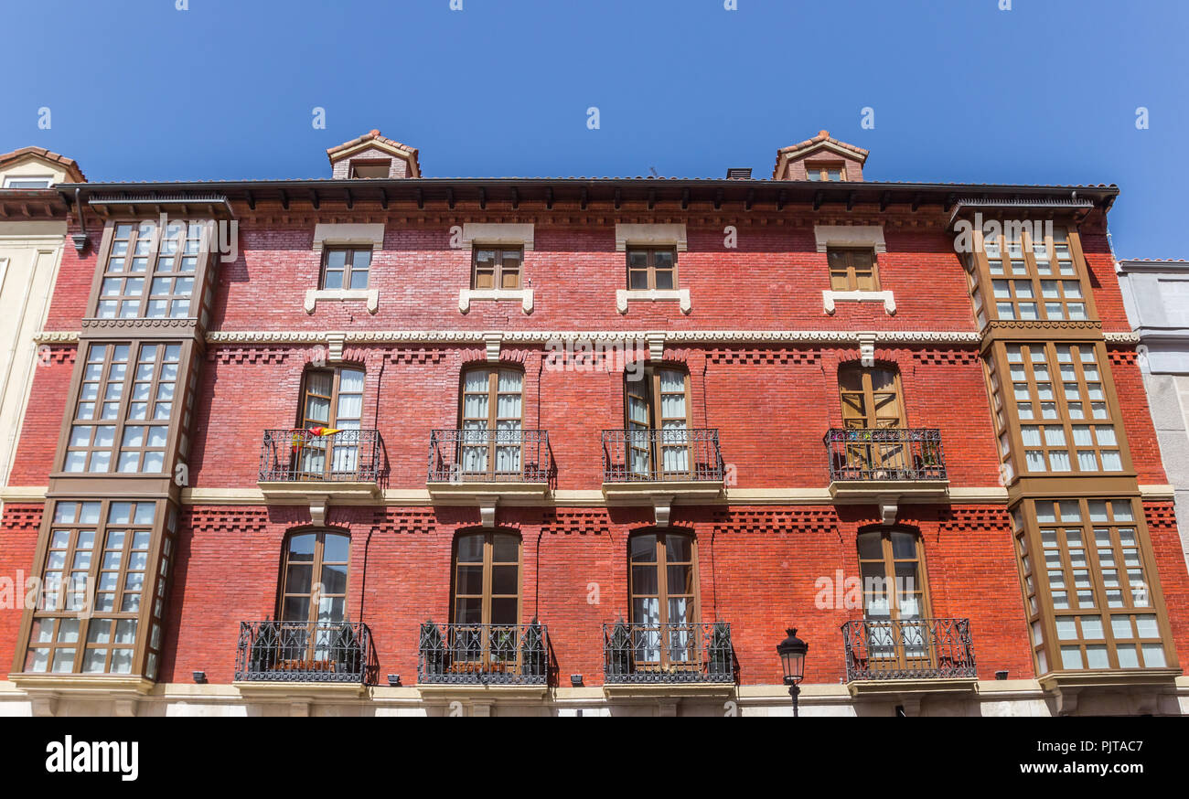 Historic facade of a red brick building in Burgos, Spain Stock Photo ...