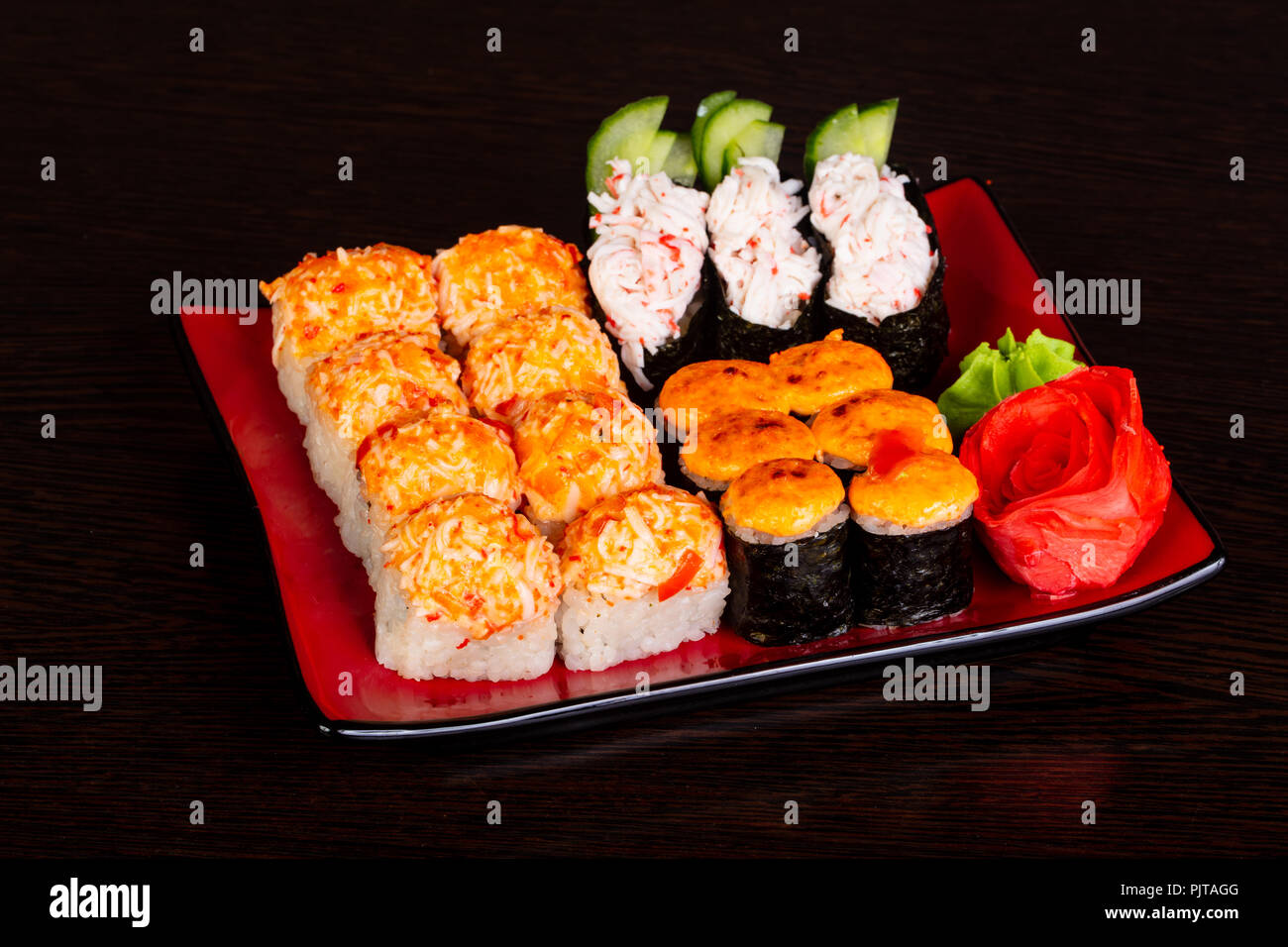 Japanese traditional roll and sushi set Stock Photo - Alamy