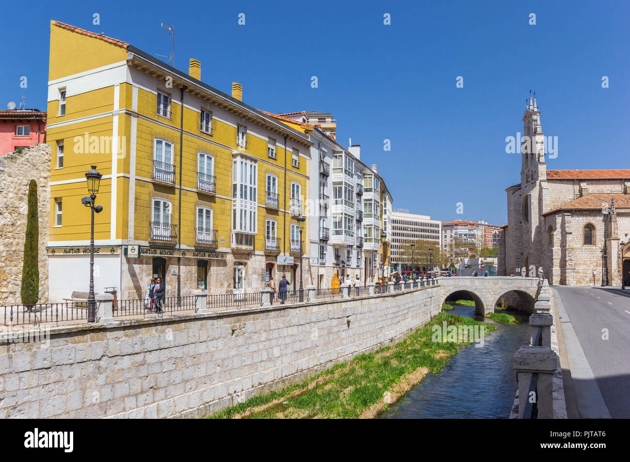 Canal and colorful buildings in Burgos, Spain Stock Photo - Alamy