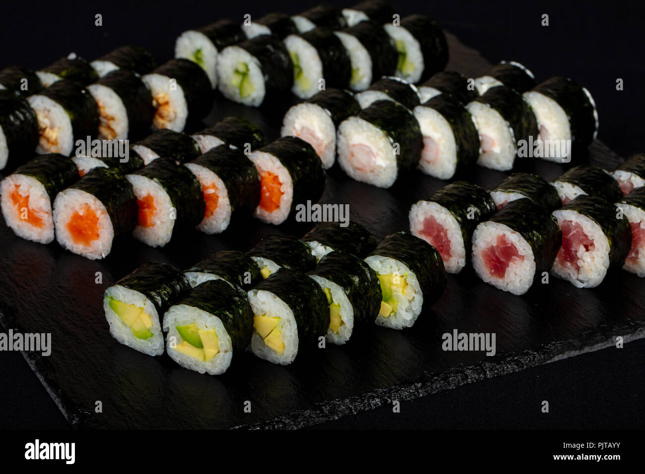 Japanese roll set with fish and rice Stock Photo - Alamy