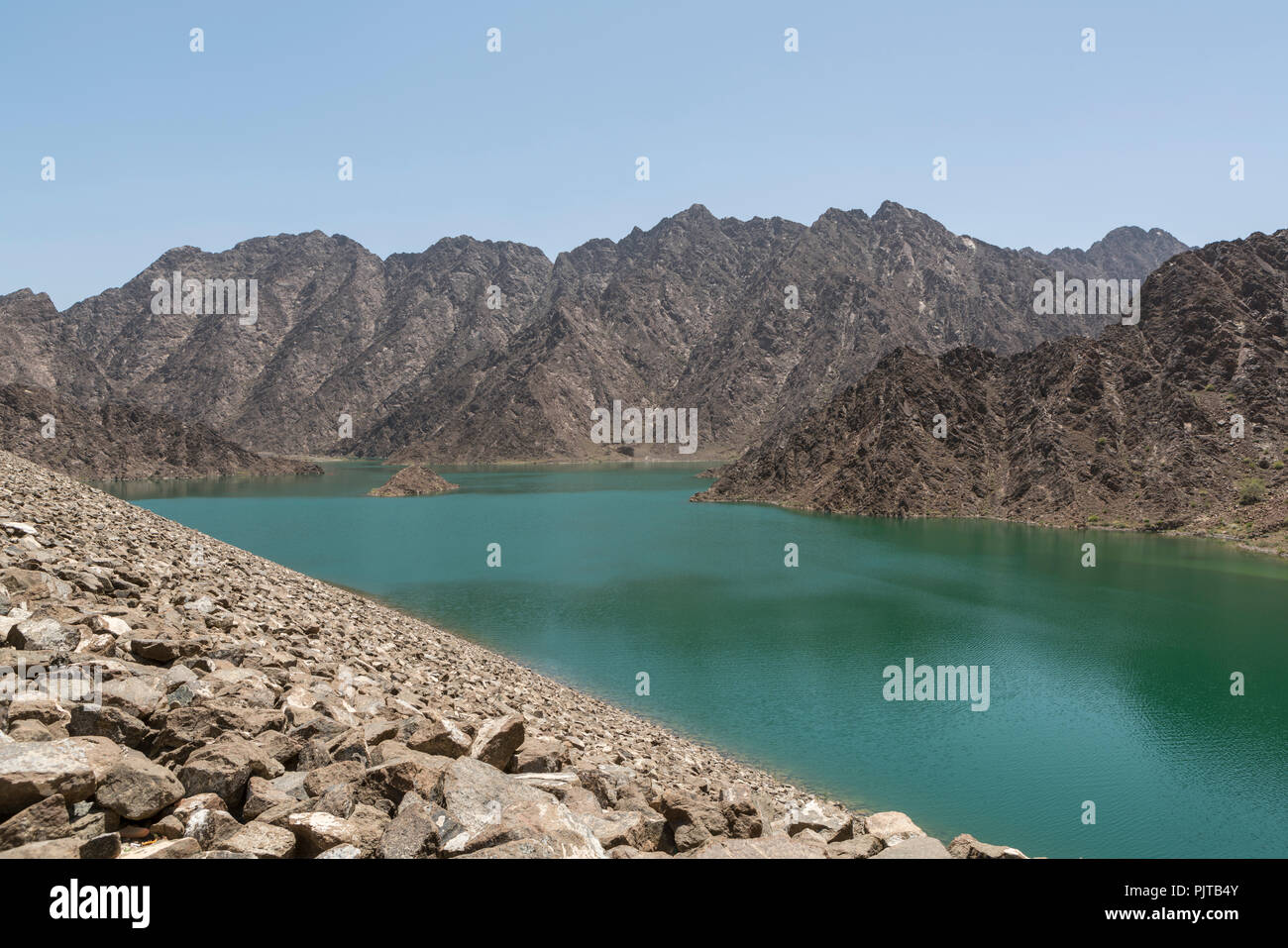 Hatta Dam and reservoir in Hatta, an enclave of the emirate of Dubai in ...