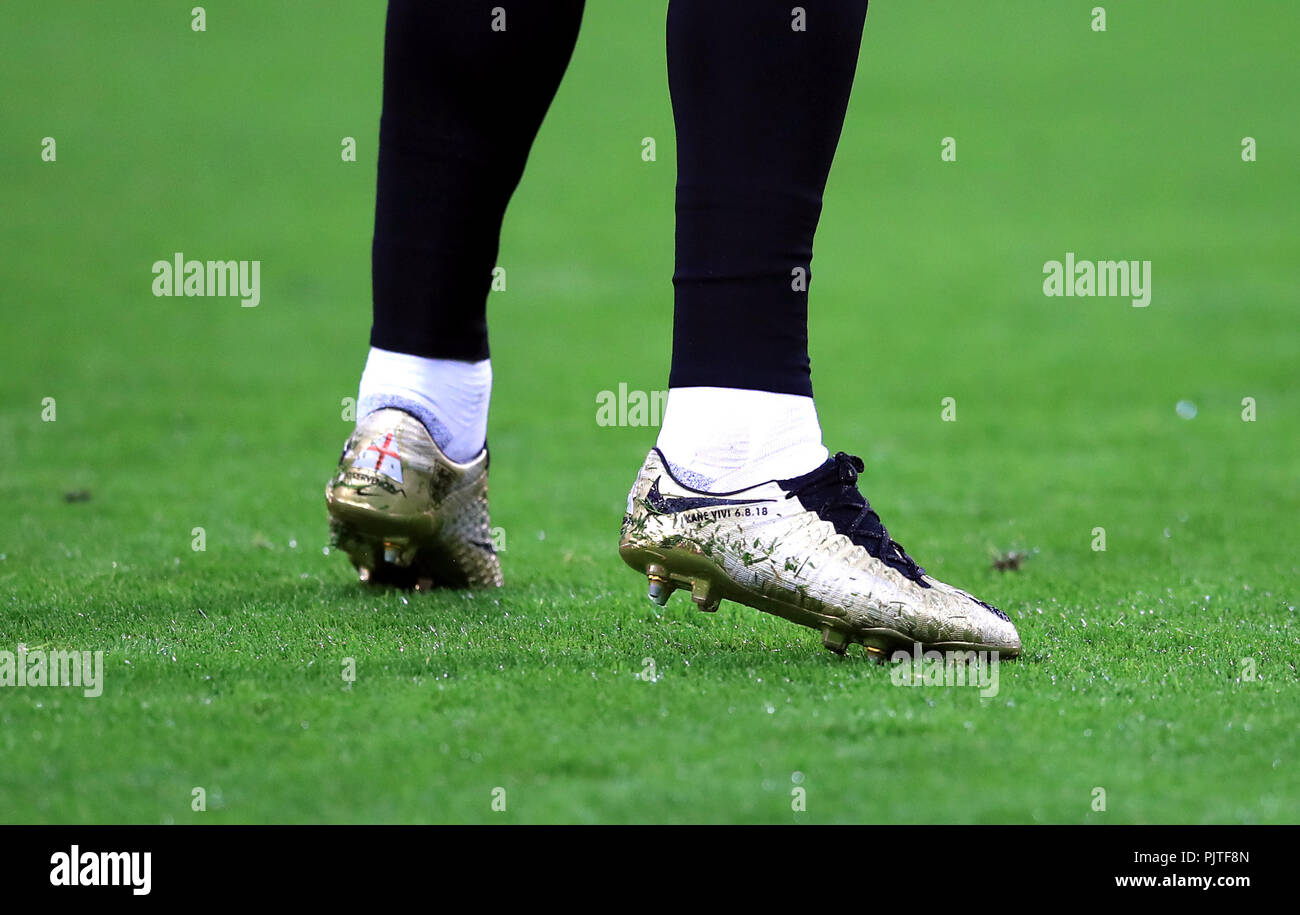 A detailed view of England's Harry Kane wearing golden boots during the ...