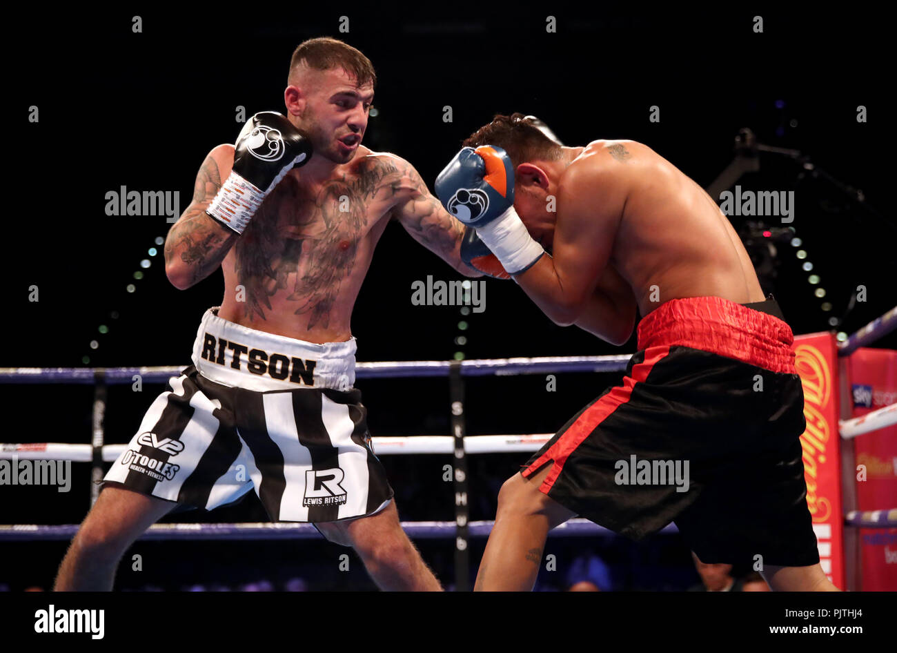 Lewis Ritson in action against Oscar Amador during their Lightweight ...