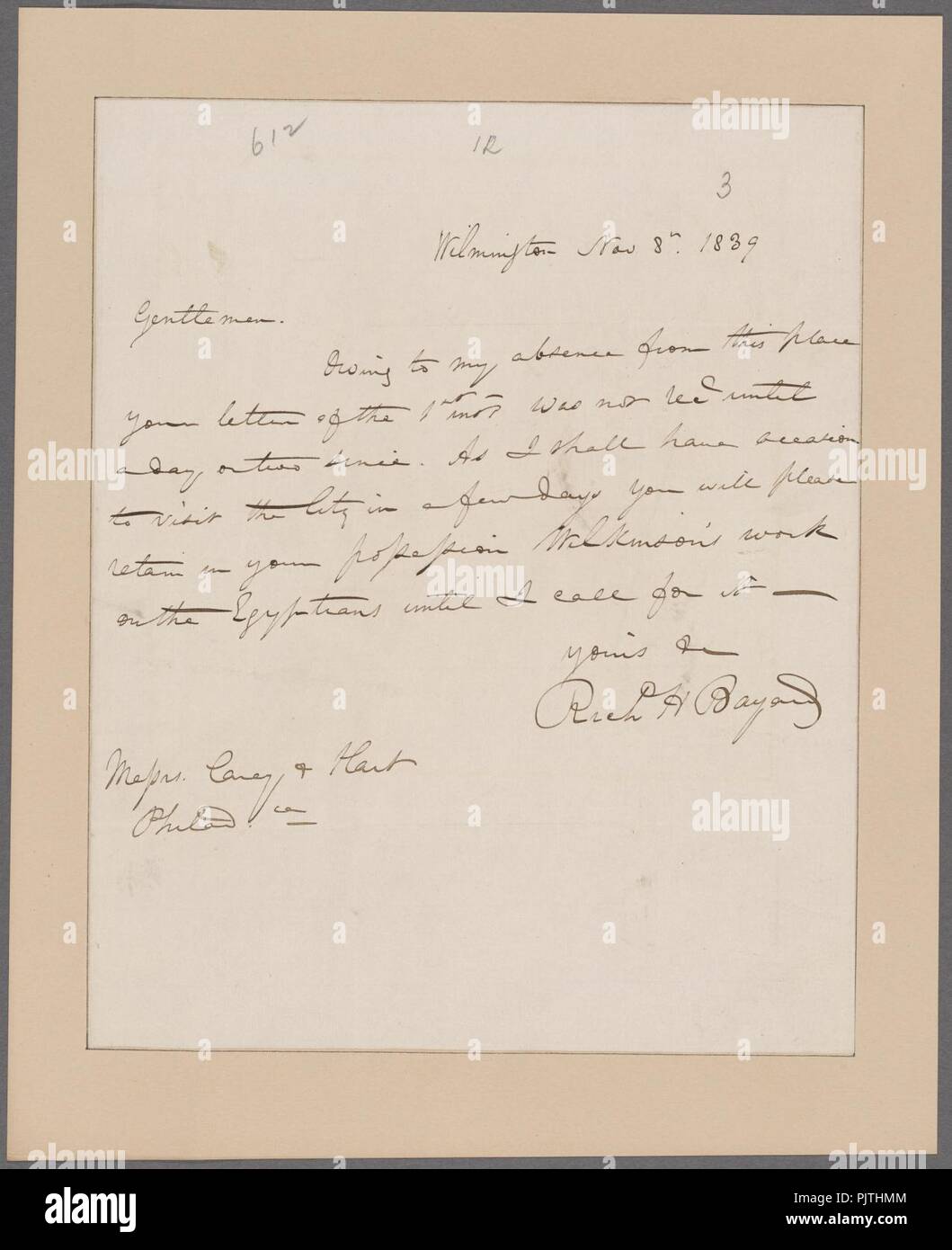 Bayard, Richard H. Wilmington. To Messrs. Carey and Hart Stock Photo ...