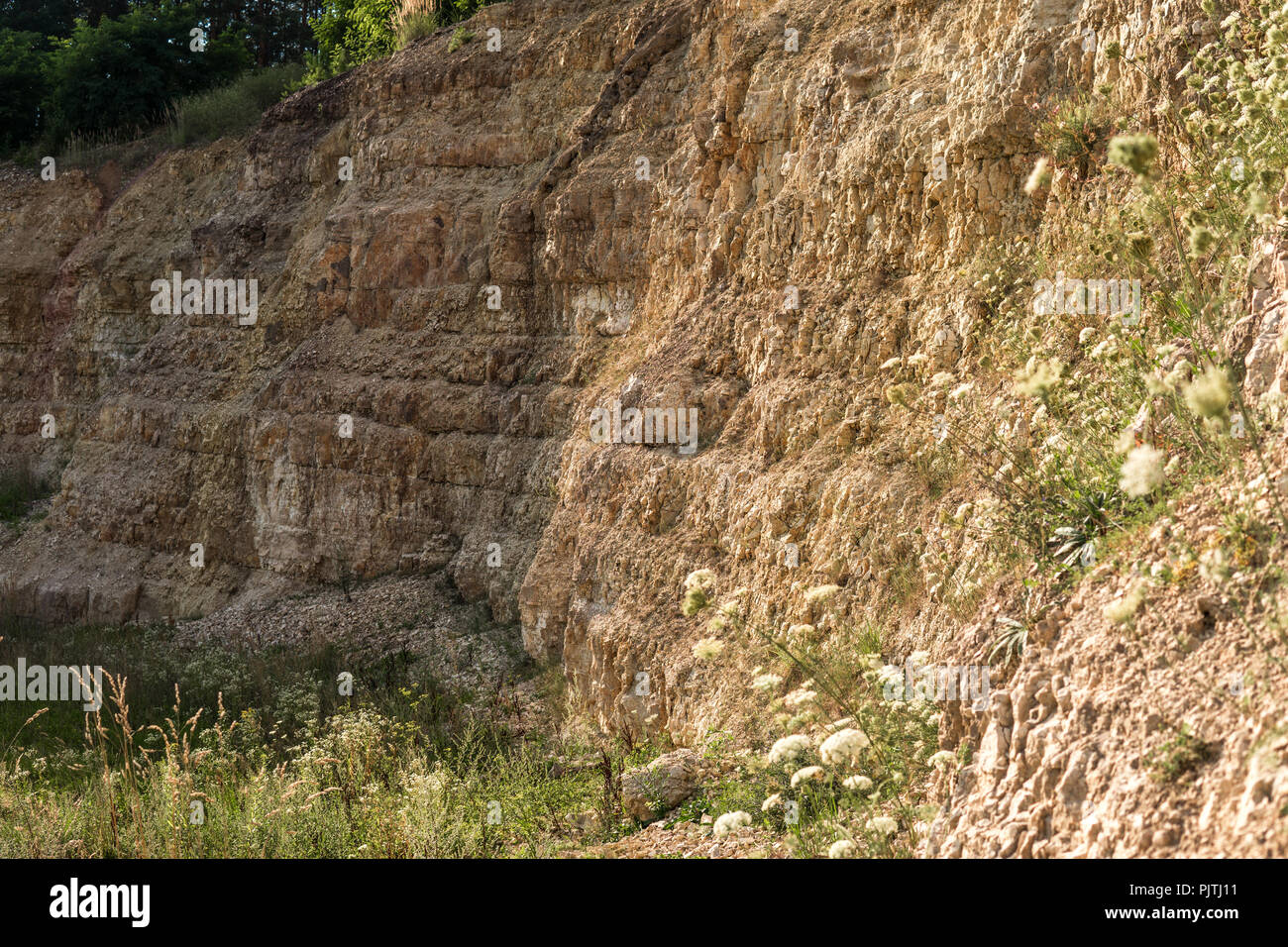 detail of geological outcrop inside of old flintstone quarry Stock ...