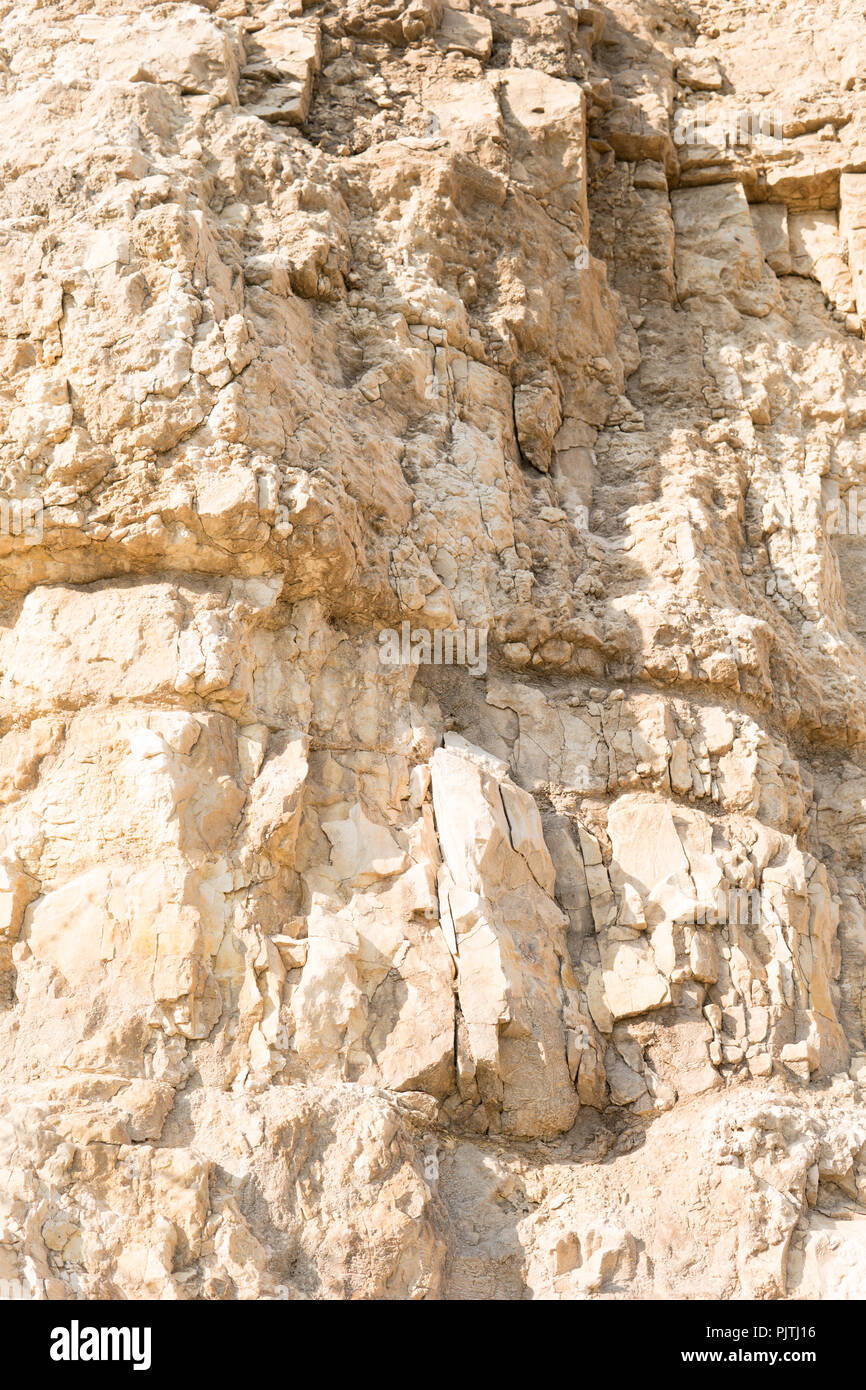 close up of geological outcrop of limestone which was a former ...