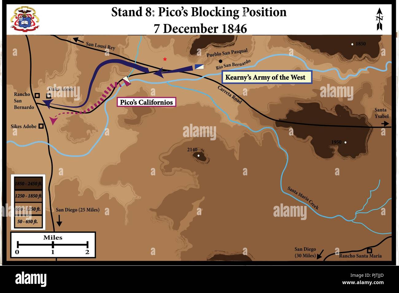 Battle of San Pasqual Staff Ride Map 7 Stock Photo - Alamy