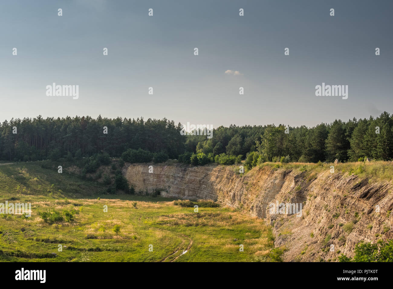 landscape of old quarry with geological outcrop of flintsone mine Stock ...