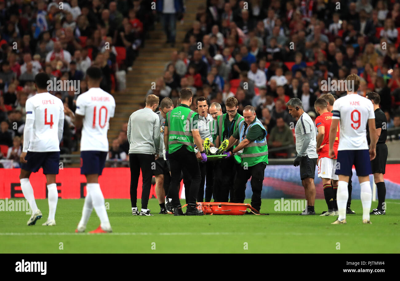 Stretcher on football pitch hi-res stock photography and images - Alamy