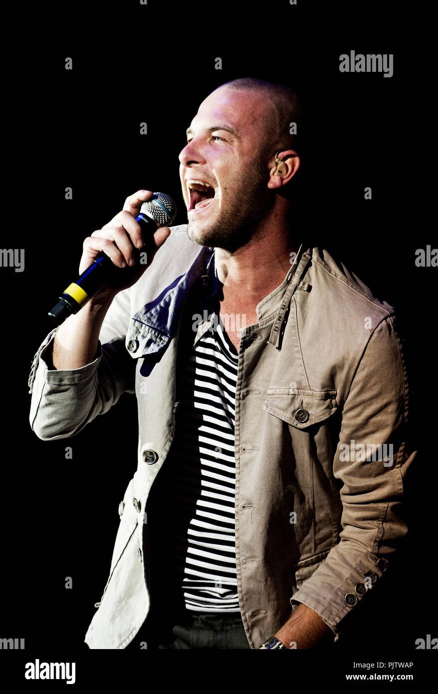 Flemish singer Stan Van Samang in concert at the Lotto Arena, Antwerp ...