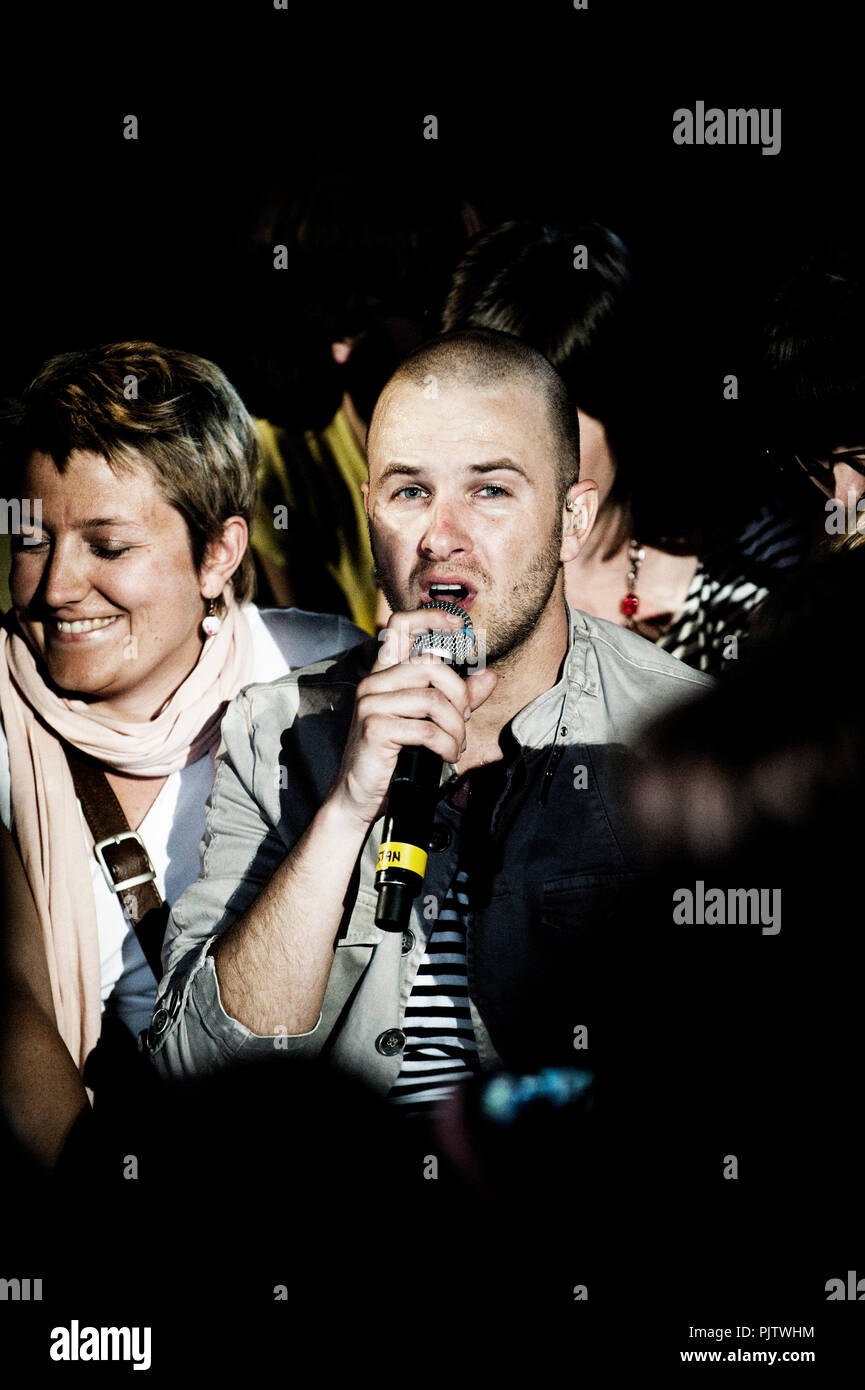 Flemish singer Stan Van Samang in concert at the Lotto Arena, Antwerp ...