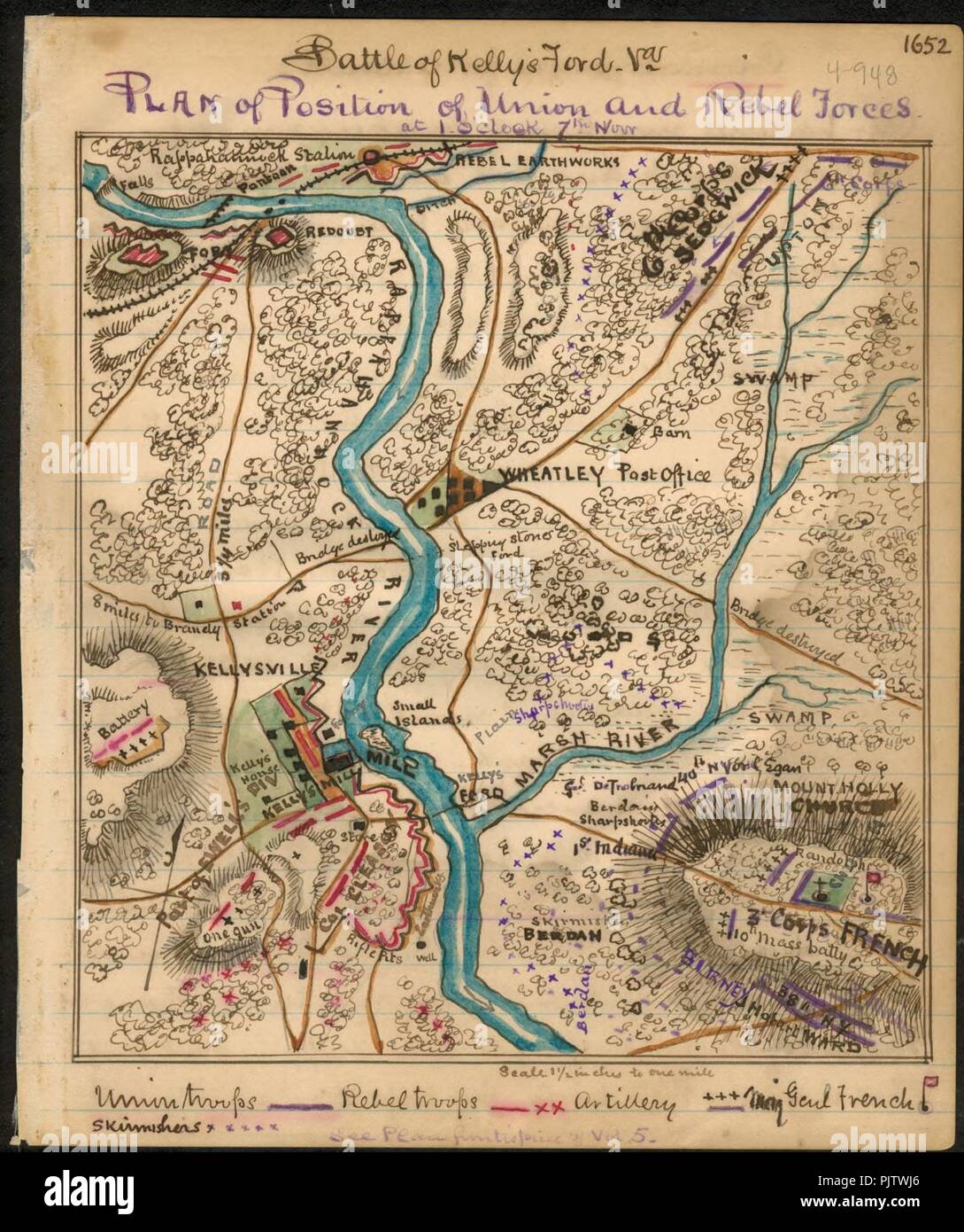 Battle of Kelly's Ford, Va. Plan of position of Union and Rebel forces ...