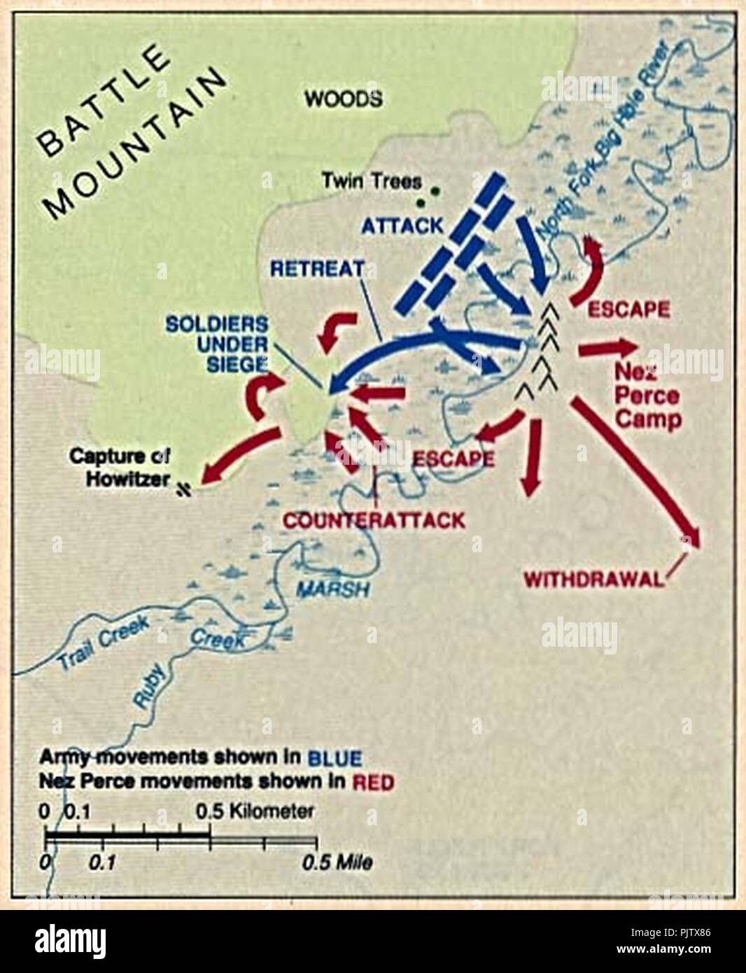 Battle of the Big Hole-map-1877 Stock Photo - Alamy