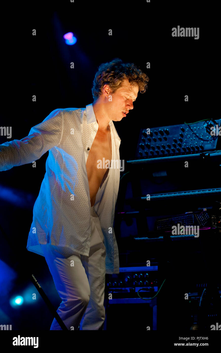 Belgian electro musician Stijn performing at the Strandfuif festival in ...