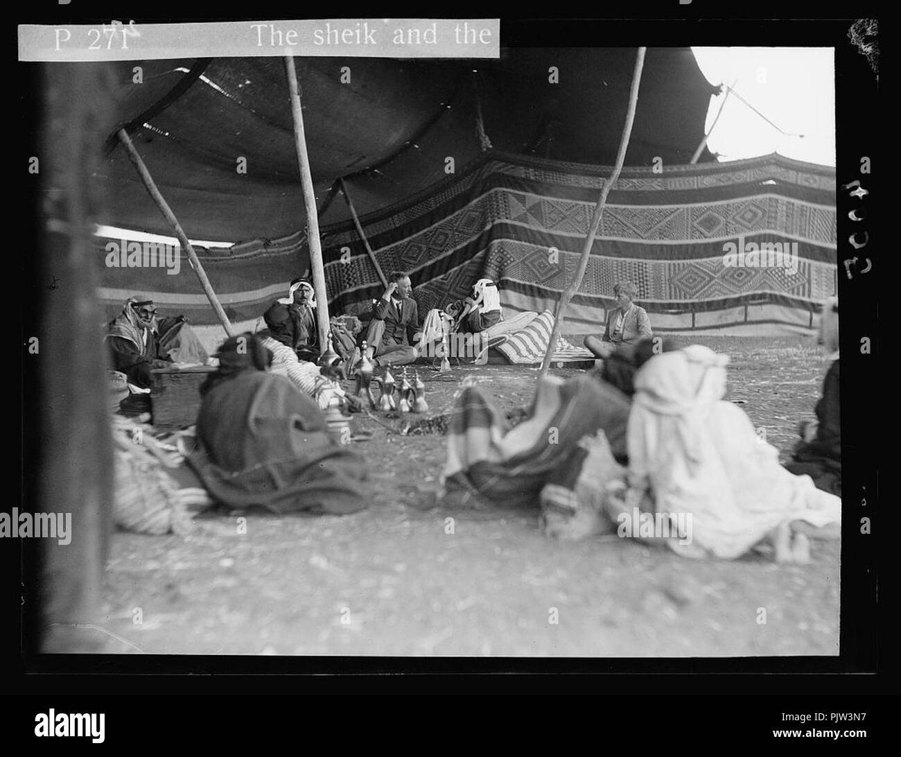 Bedouin life in Trans-Jordan. Guests in the sheik's tent Stock Photo ...