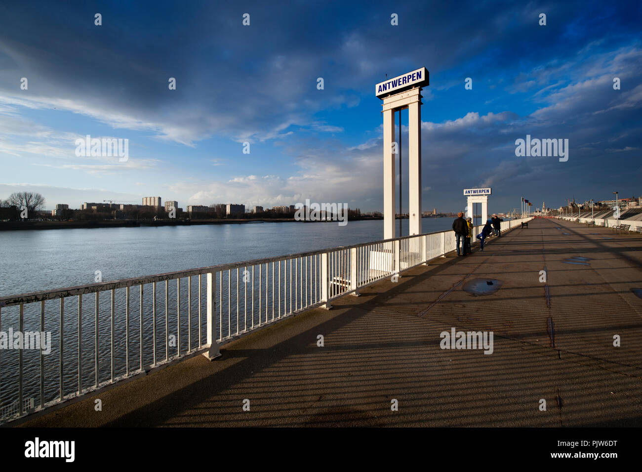 Impressions of the Zuiderterras walking bridge along the Scheldt river ...