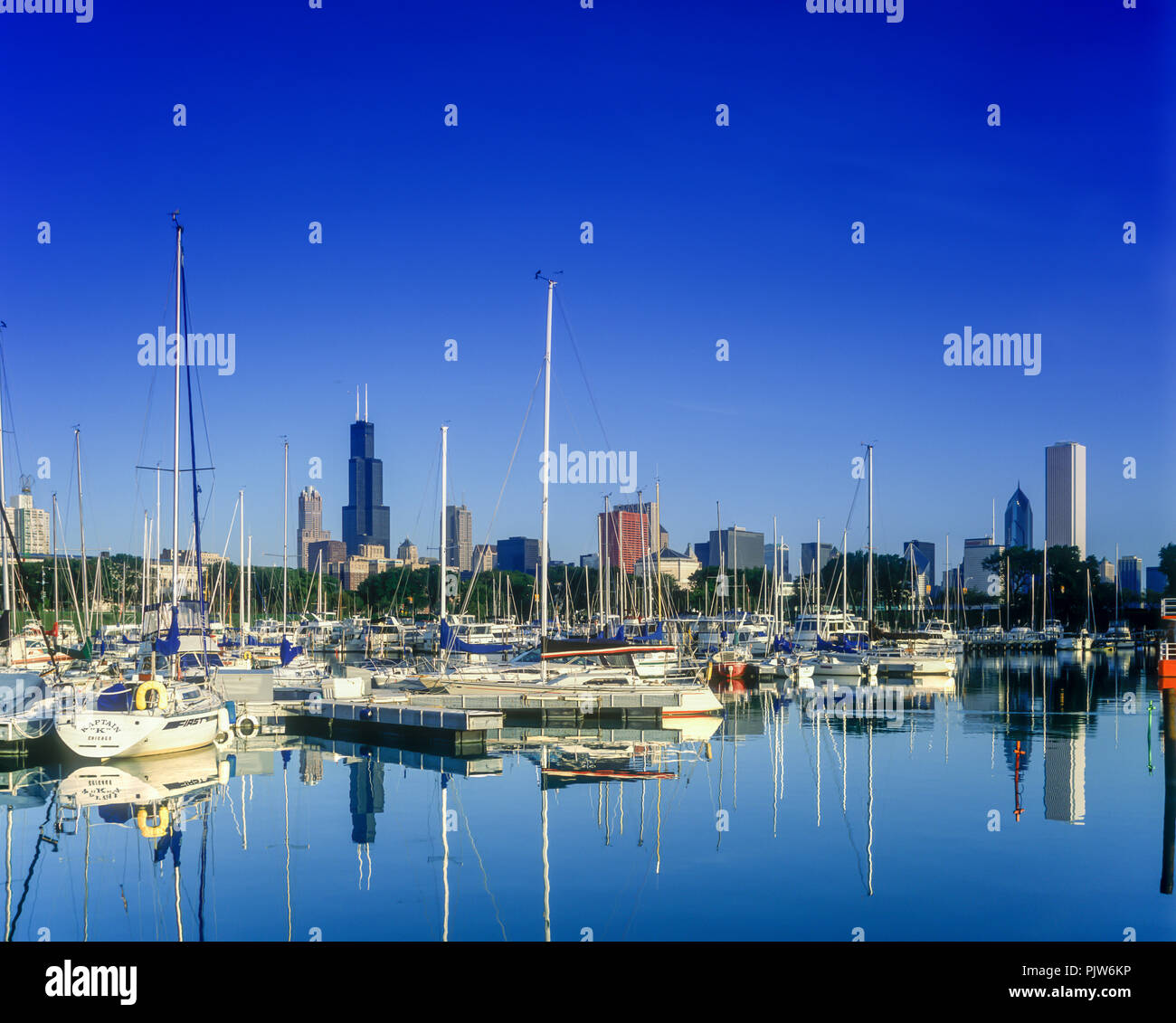 1992 HISTORICAL LAKESHORE SKYLINE BURNHAM PARK HARBOR MARINA DOWNTOWN ...