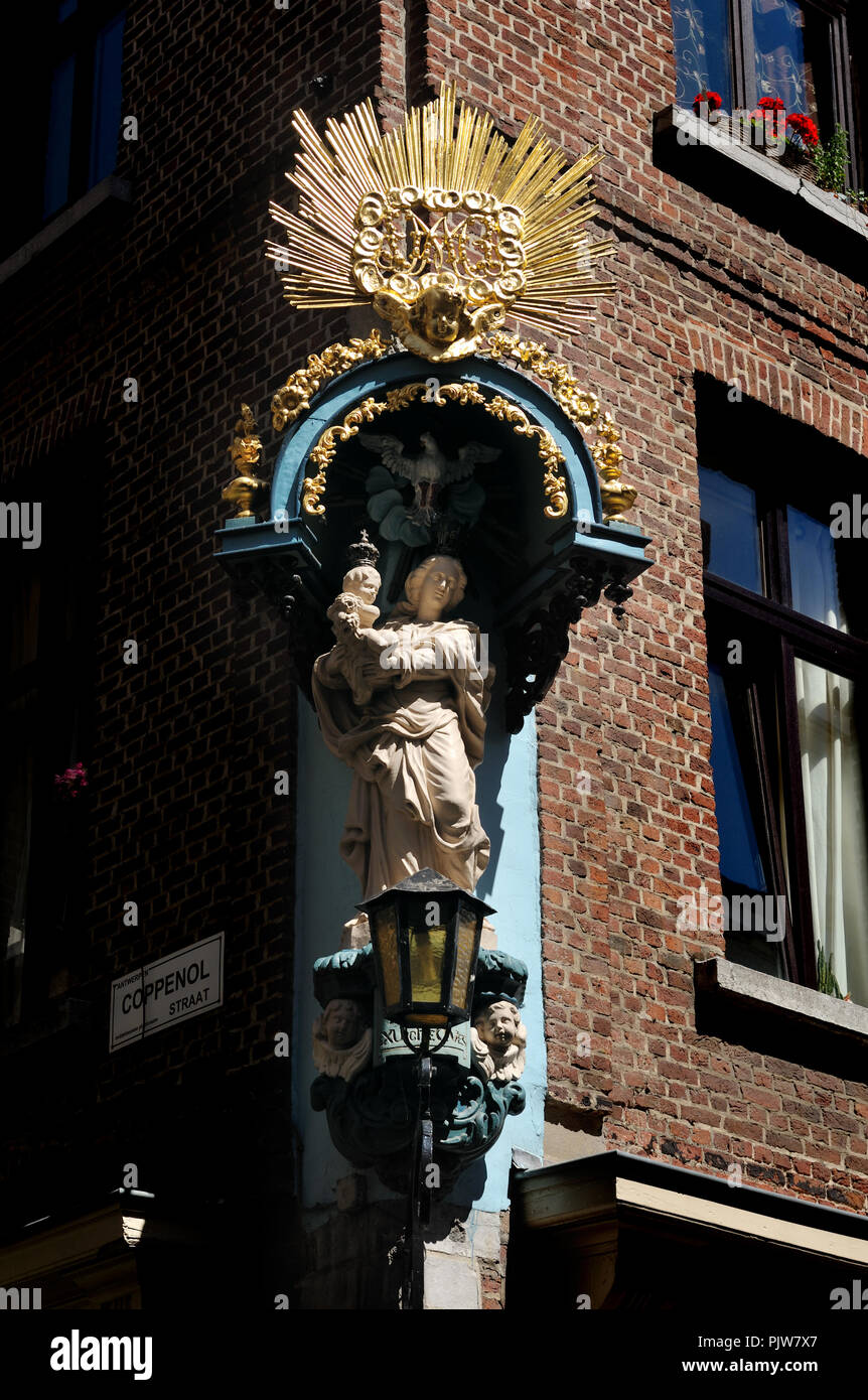 Typical Marie statues on the corners in the centr of Antwerp (Belgium ...
