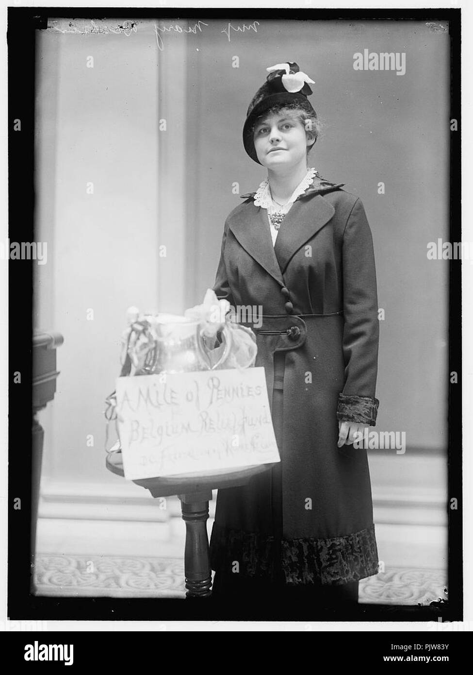 BELGIAN RELIEF. MISS MARY DECKER OF THE 'MILE OF PENNIES' CAMPAIGN ...