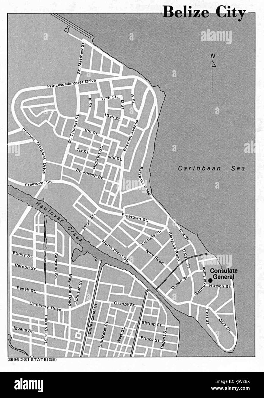 Belize city map 1981 Stock Photo - Alamy