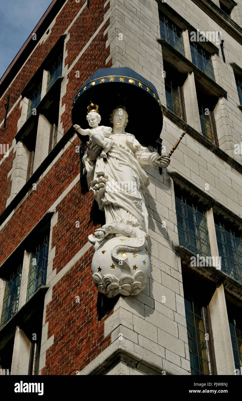 Typical Marie statues on the corners in the centr of Antwerp (Belgium ...