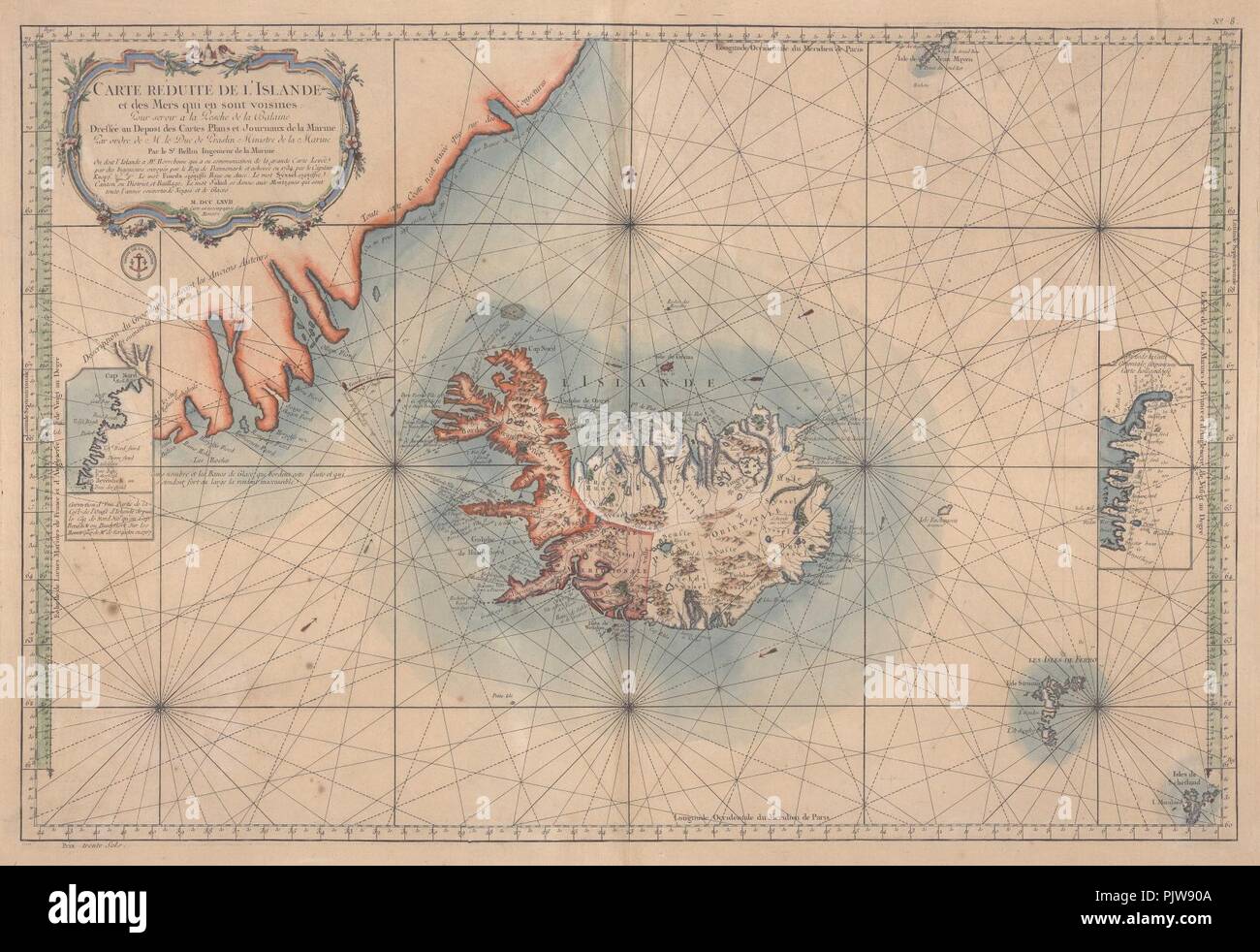 Bellin map 1767 Carte reduite de l Islande et des Mers qui en sont ...