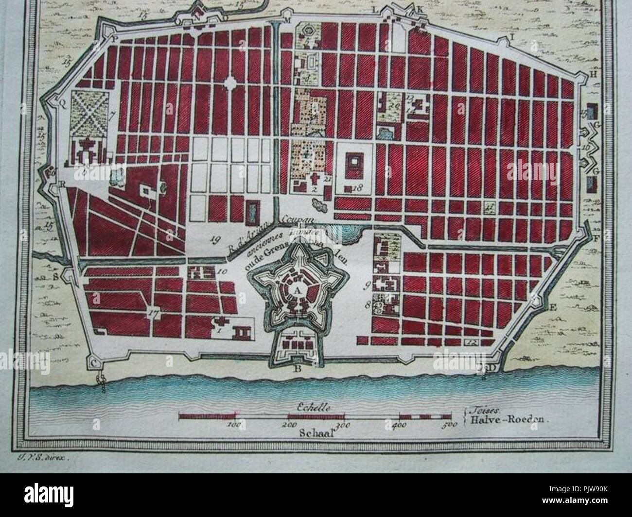 Bellin's plan of Pondicherry Stock Photo - Alamy