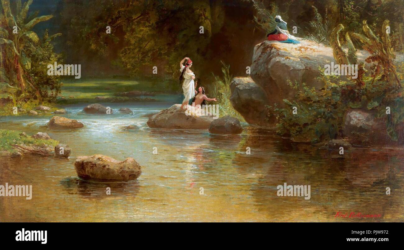 Ferdinand Bellermann - Badende am Fluss Stock Photo - Alamy