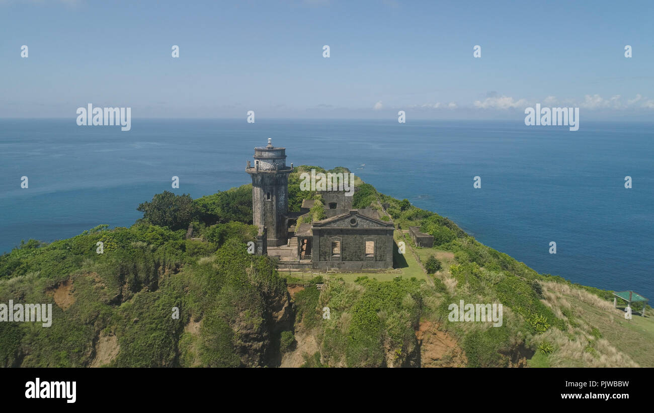 Aerial view of lighthouse in Palau island. Lighthouse in cape Engano ...