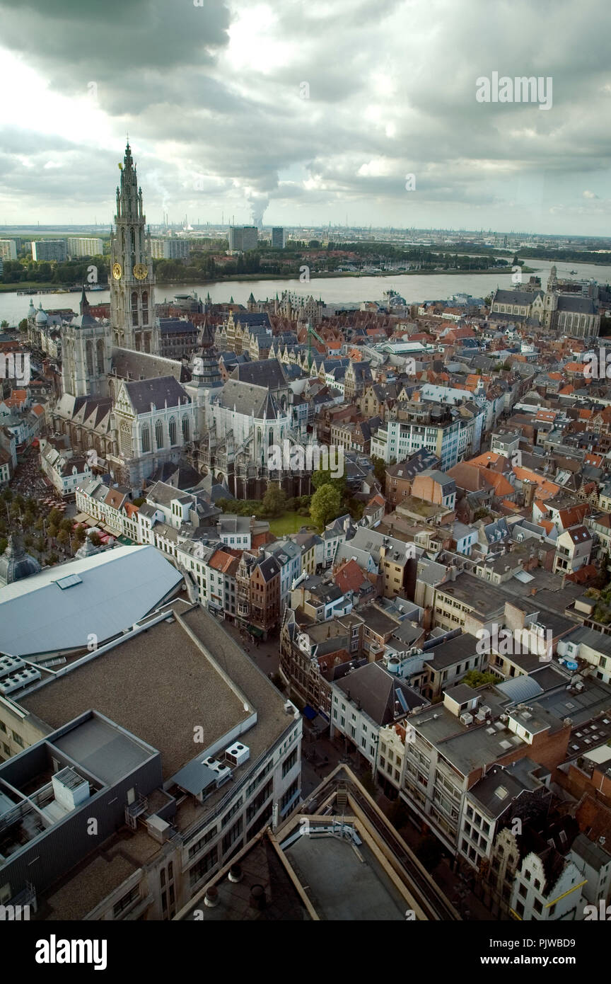 panoramic view over Antwerp (Belgium, 26/08/2007 Stock Photo - Alamy