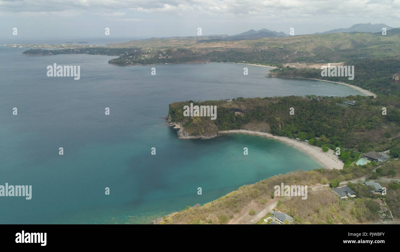 Aerial view of seashore with beach, lagoons and coral reefs ...
