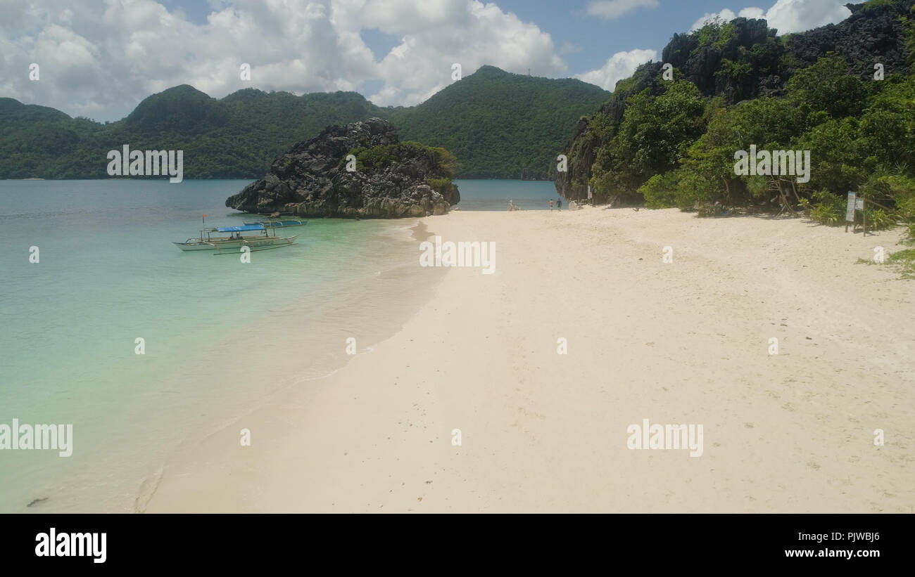 Aerial view with sand beach and turquoise water, Matukad island ...