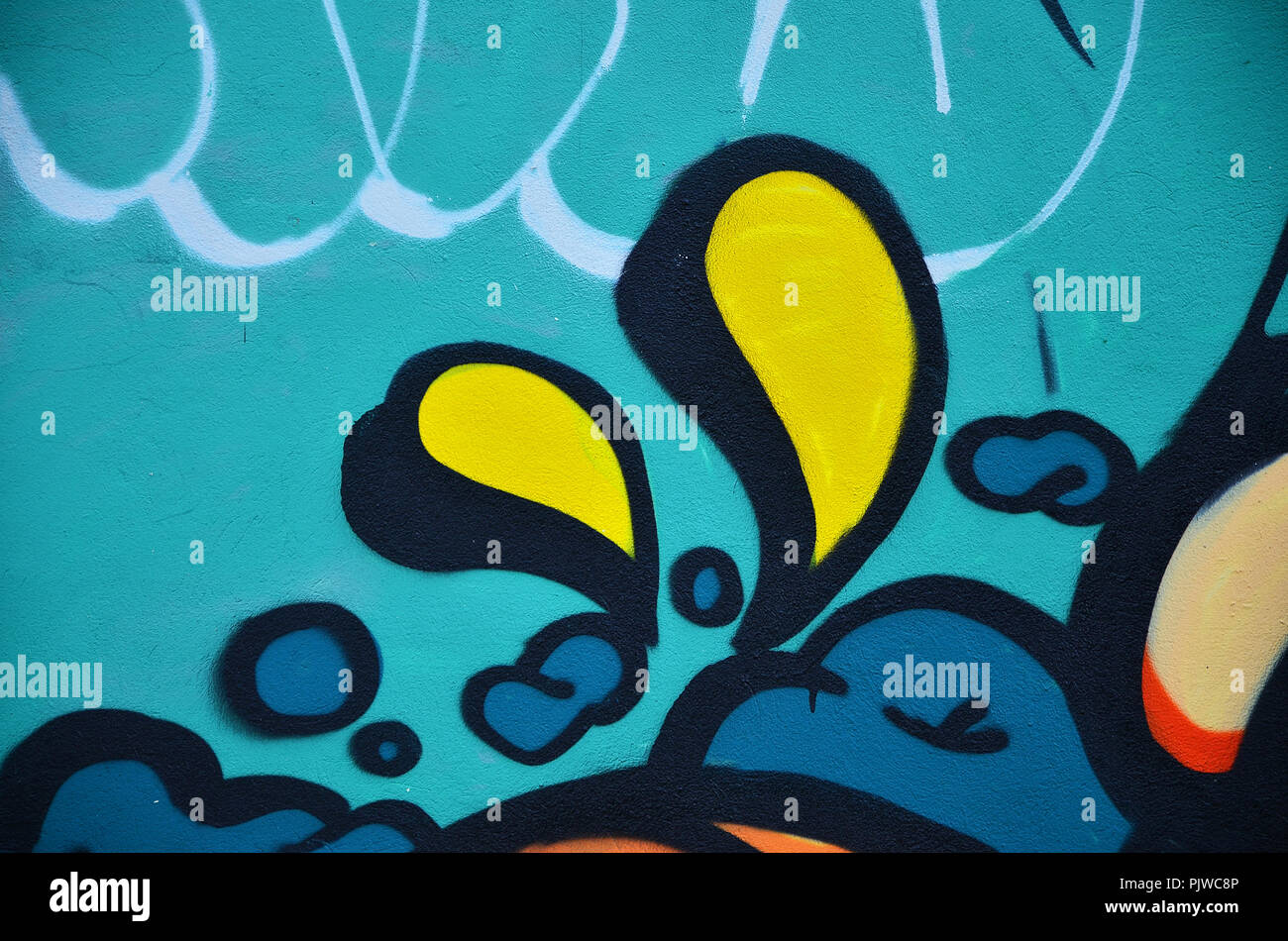 Detailed image of color graffiti drawing. Background street art picture ...