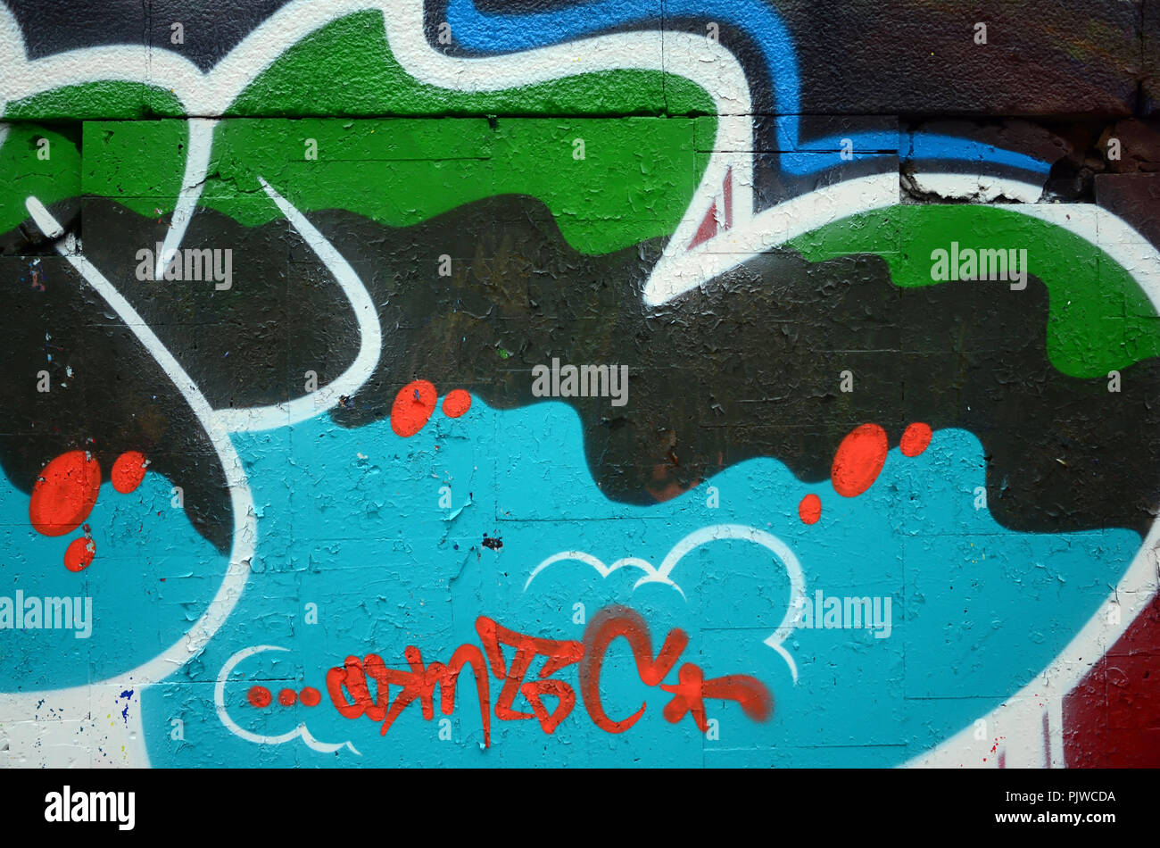 A fragment of graffiti drawing using contours, applied to the wall with ...