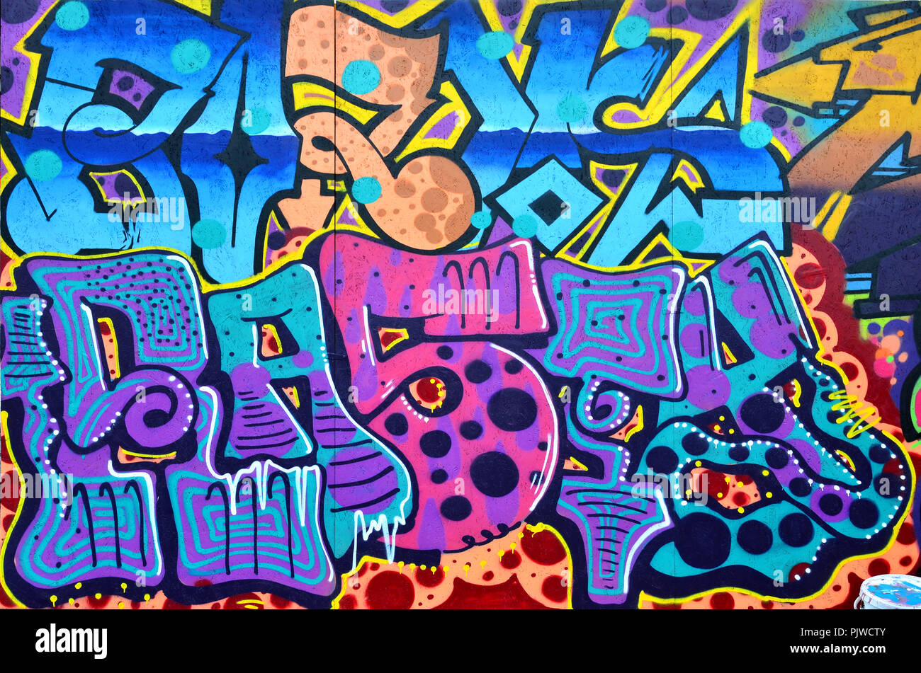 Art under ground. Beautiful street art graffiti style. The wall is ...
