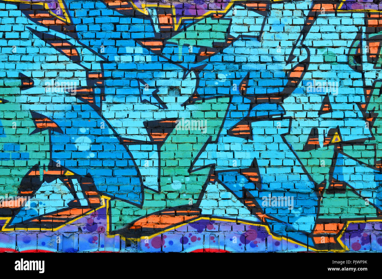 Detailed image of color graffiti drawing. Background street art picture ...
