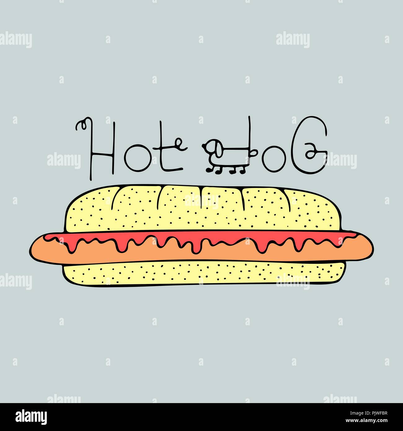 Funny hand-drawn illustration with hot dog and lettering Stock Vector ...