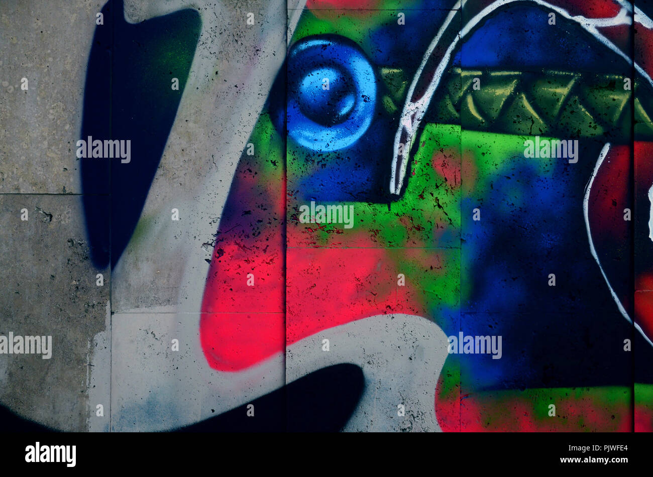 A fragment of detailed graffiti of a drawing made with aerosol paints ...