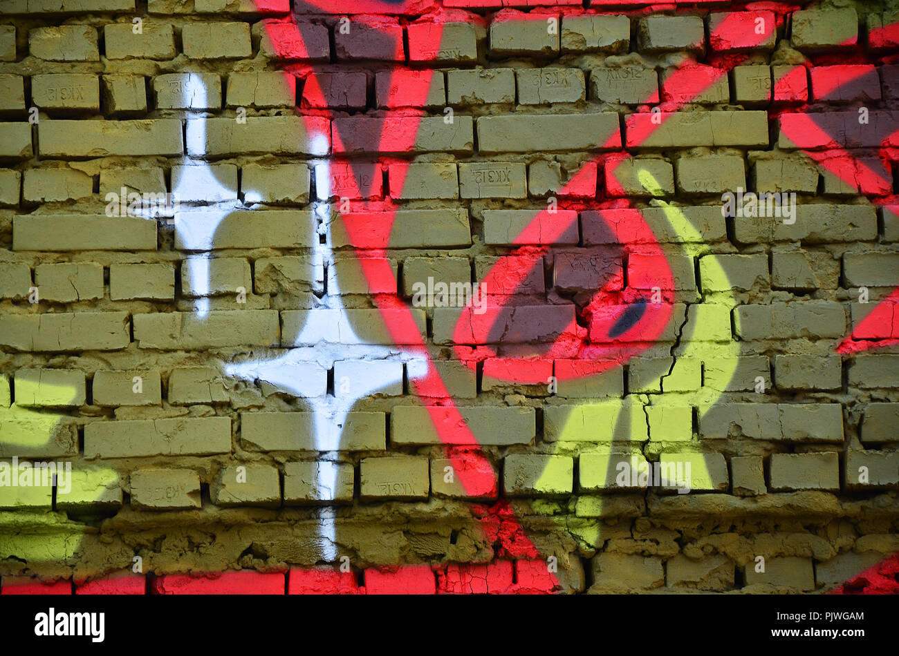 Detailed image of color graffiti drawing. Background street art picture ...