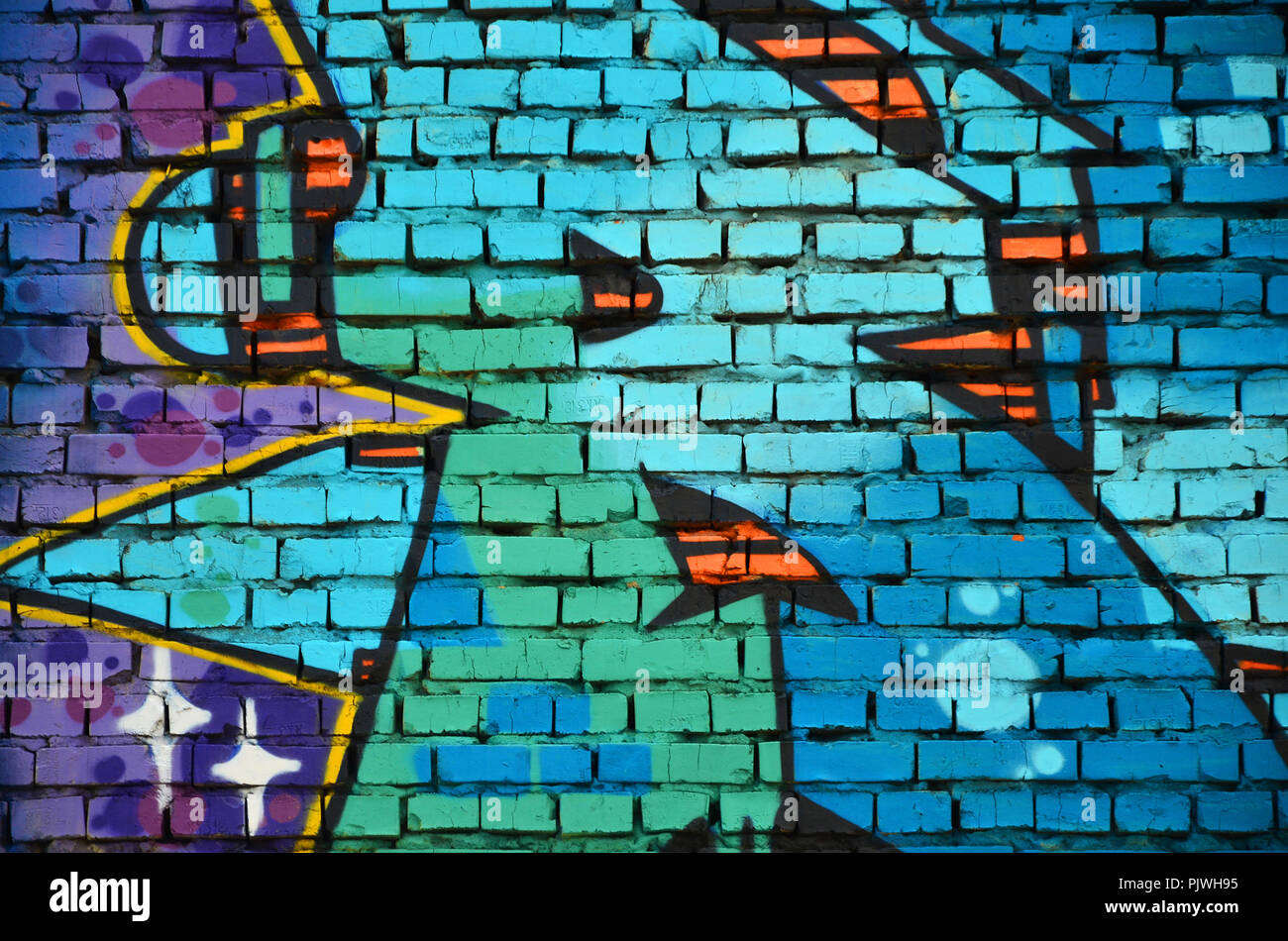 Detailed image of color graffiti drawing. Background street art picture ...