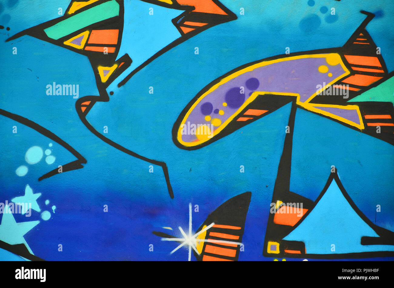 Detailed image of color graffiti drawing. Background street art picture ...