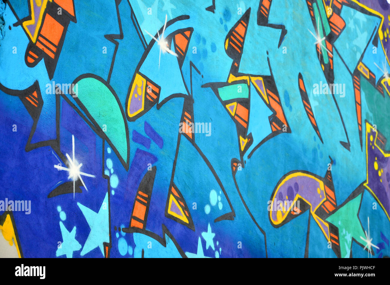 Detailed image of color graffiti drawing. Background street art picture ...