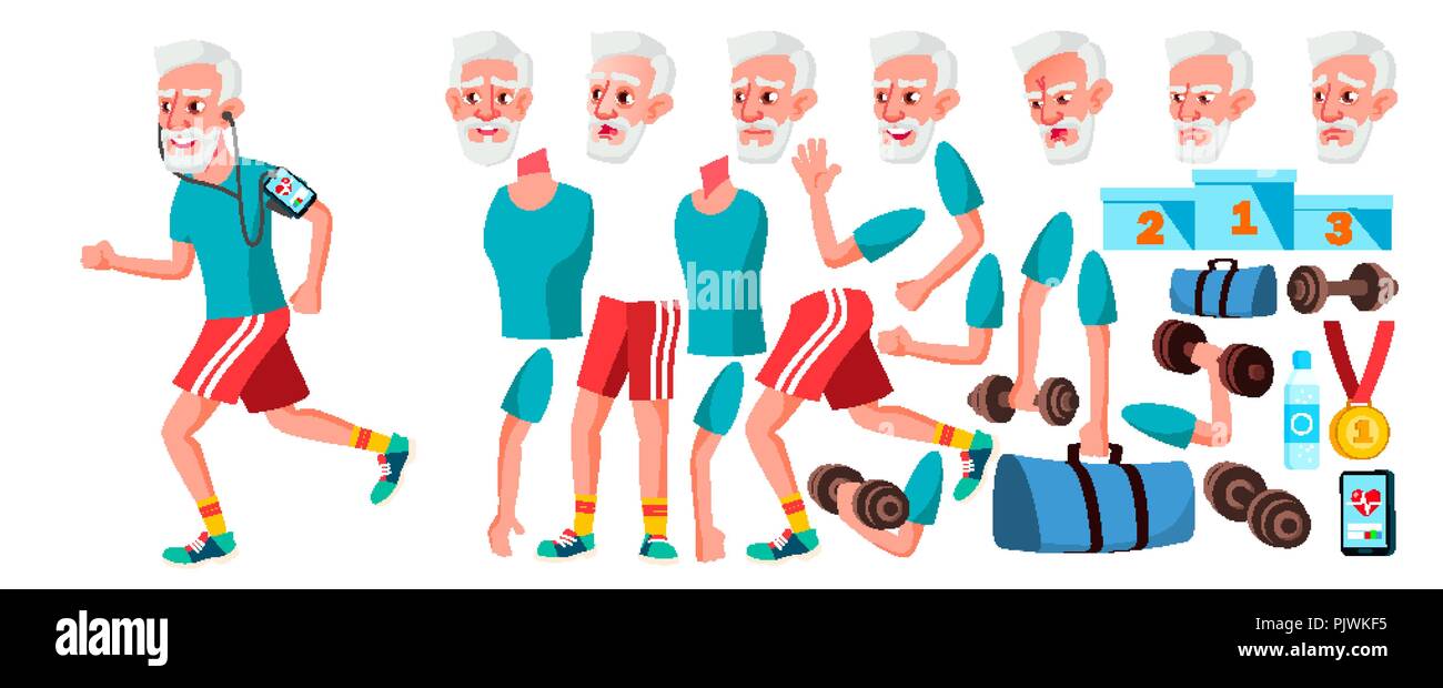 Old Man Vector. Senior Person Portrait. Elderly People. Aged. Animation ...