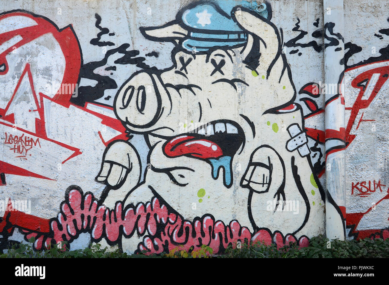 Texture of a fragment of the wall with graffiti painting, which is ...