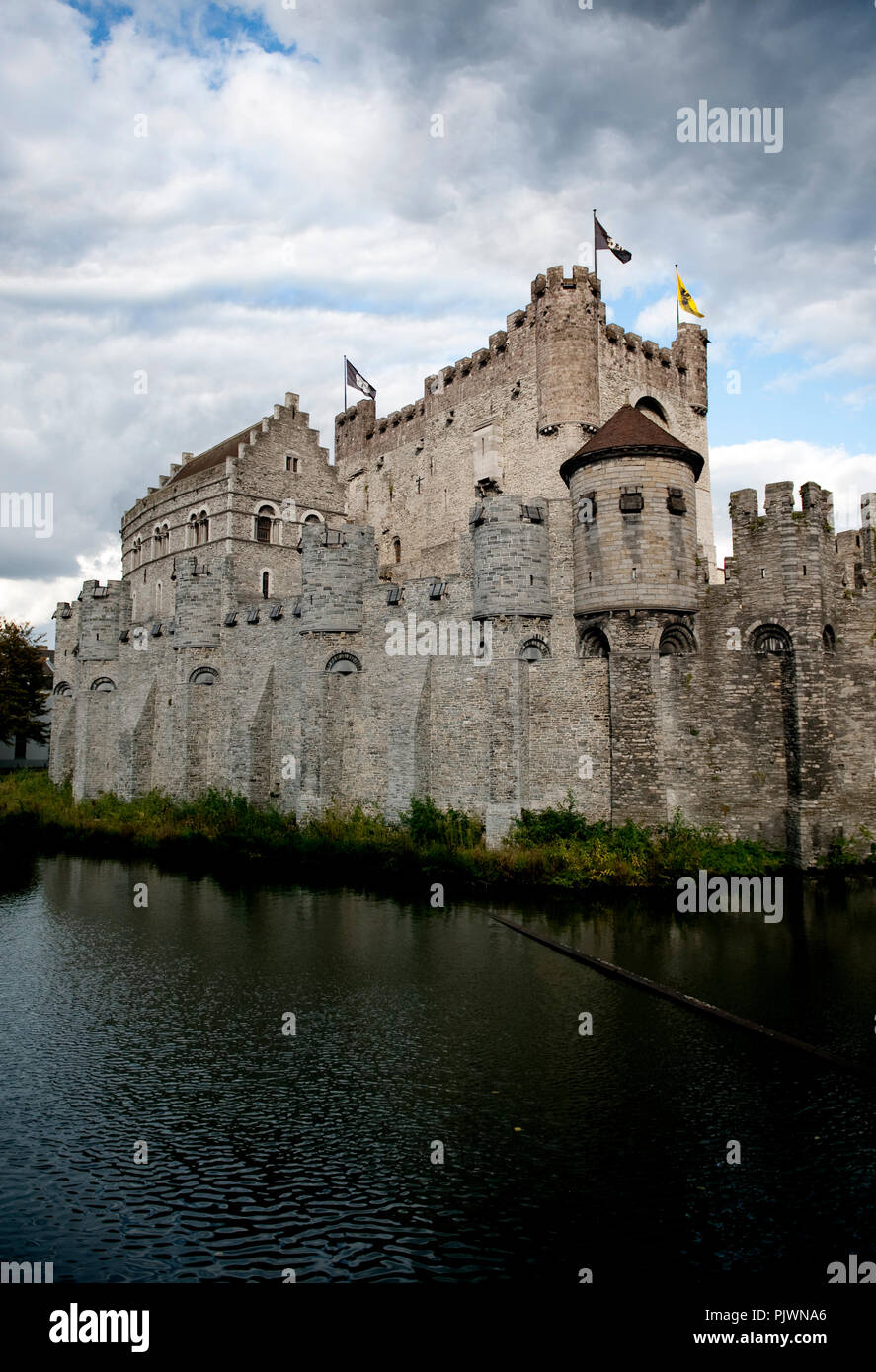 The Gravensteen castle in Ghent, originating from the Middle Ages ...